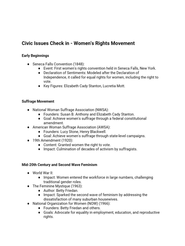 Constitutional Civic Issues Check in - Women - S Rights Movement | PDF ...