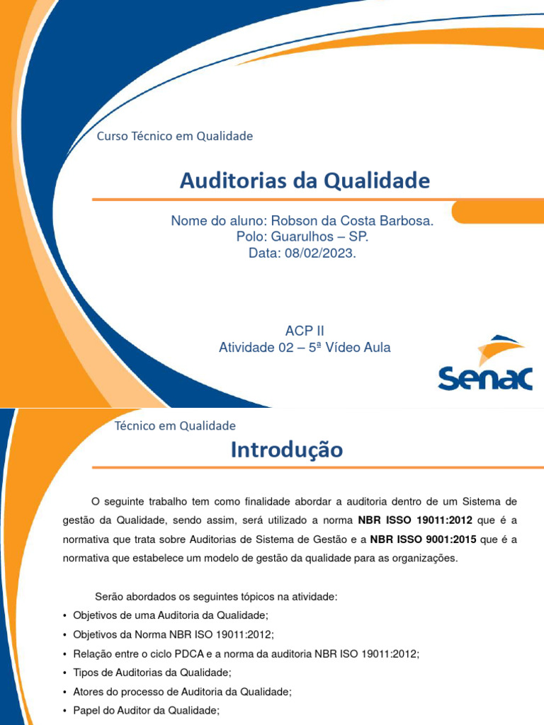 ACP II - Atividade 2 | PDF | ISO 9000 | Qualidade (negócios)