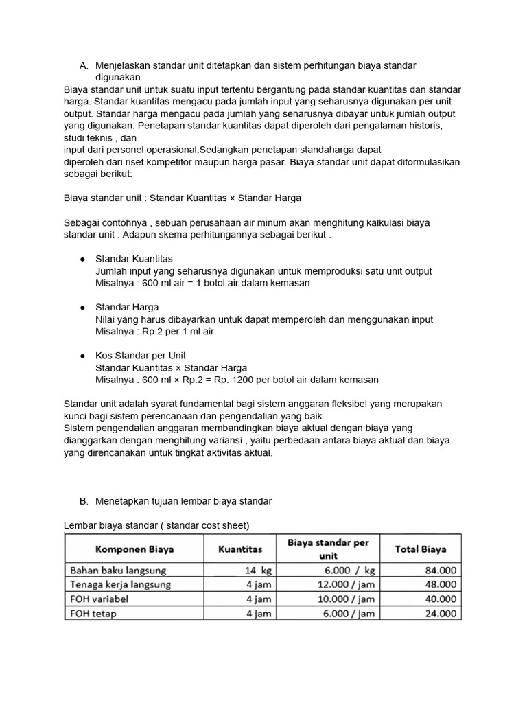 Cara Menghitung Biaya Standar dan Variansi | PDF | Pengelolaan Keuangan ...