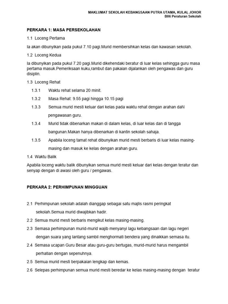 B06 Peraturan Sekolah | PDF