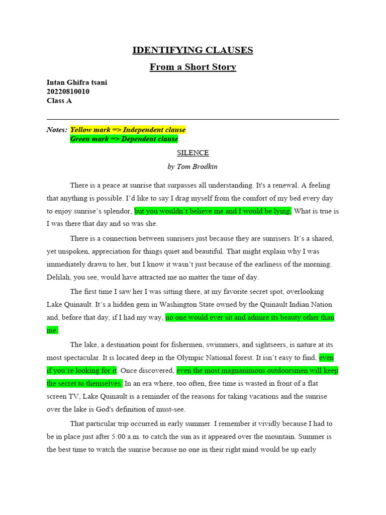 IDENTIFYING CLAUSES - Intan Ghifra T - 0010 - Class A | PDF | Thought