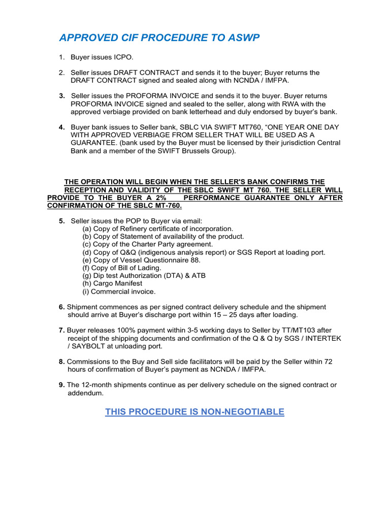 CIF Procedure for ASWP Transactions | PDF