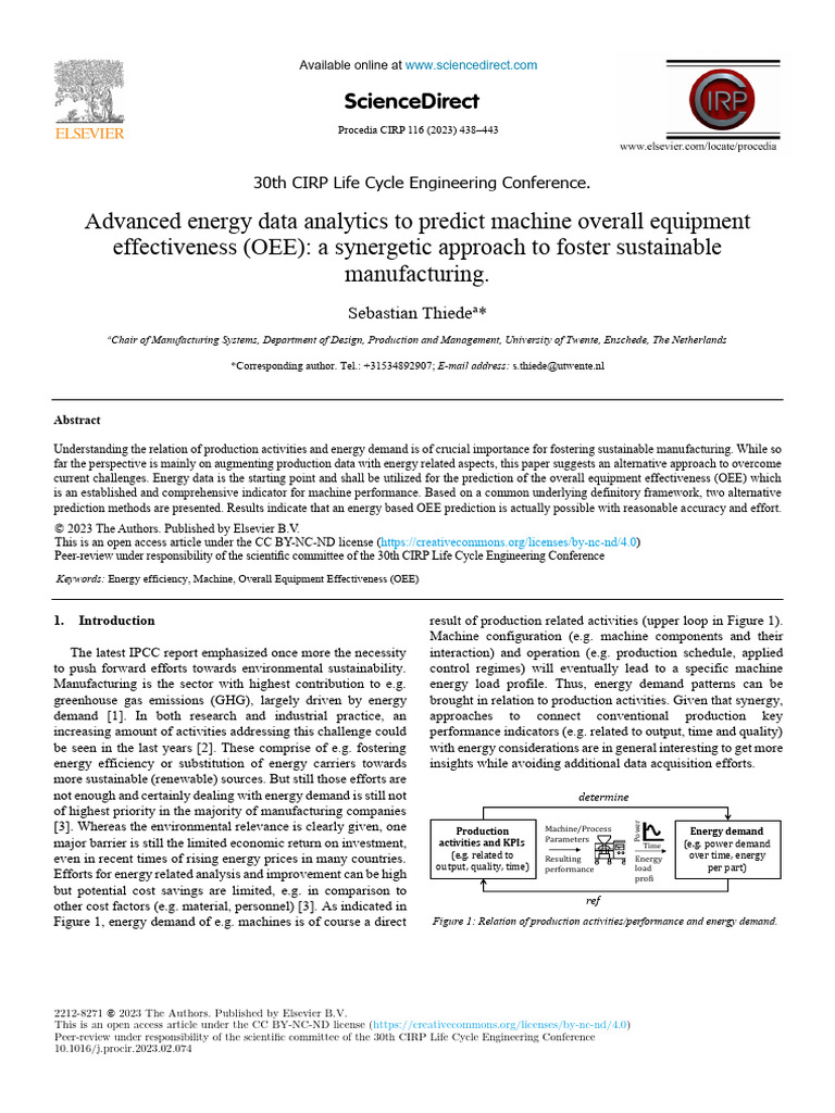 Advanced Energy Data Analytics To Predict Machine Overall Equipment Effectiveness (OEE) : A ...