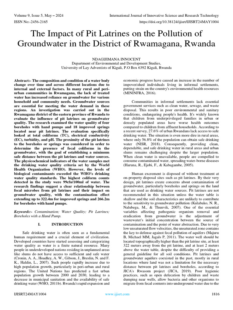 The Impact of Pit Latrines On The Pollution of Groundwater in The ...