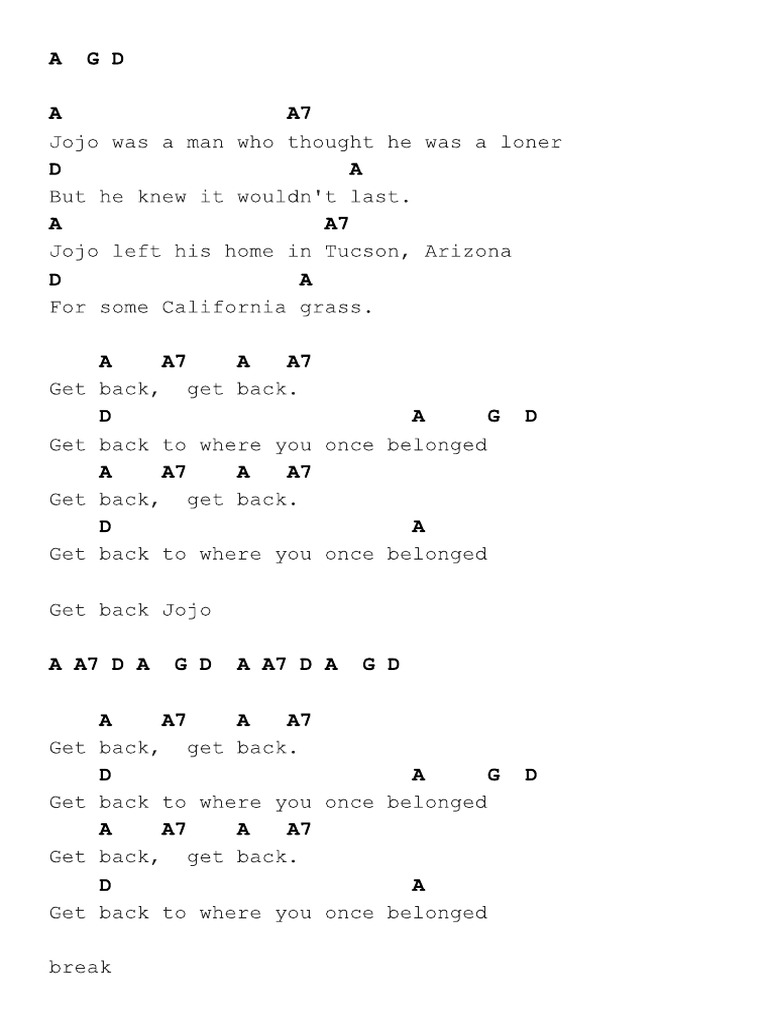 GET BACK CHORDS - The Beatles Akordi | PDF