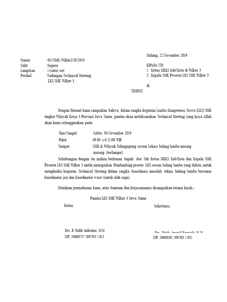 Undangan TM Peserta LKS | PDF
