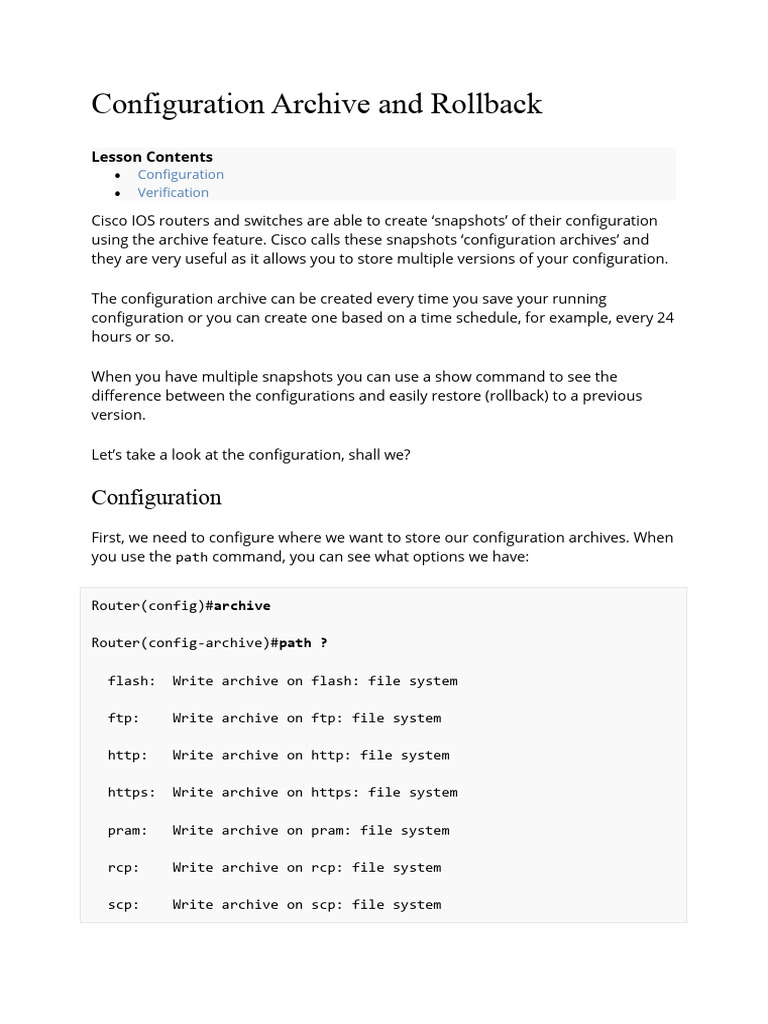 Configuration Archive And Rollback Pdf File System Computer File 