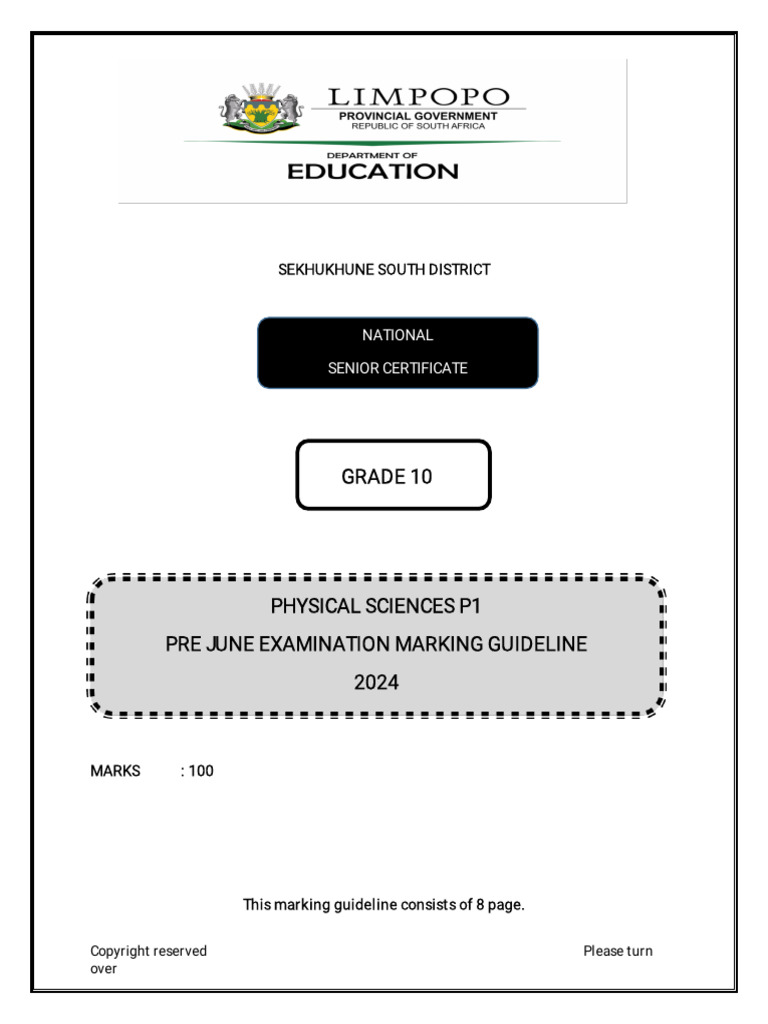 Grade 10 Physical Sciences Exam Guide | PDF