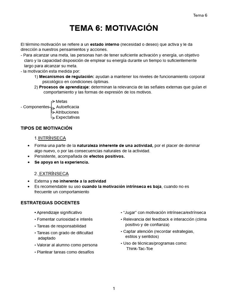 Tema 6 Psico | PDF | Motivacional | Motivación