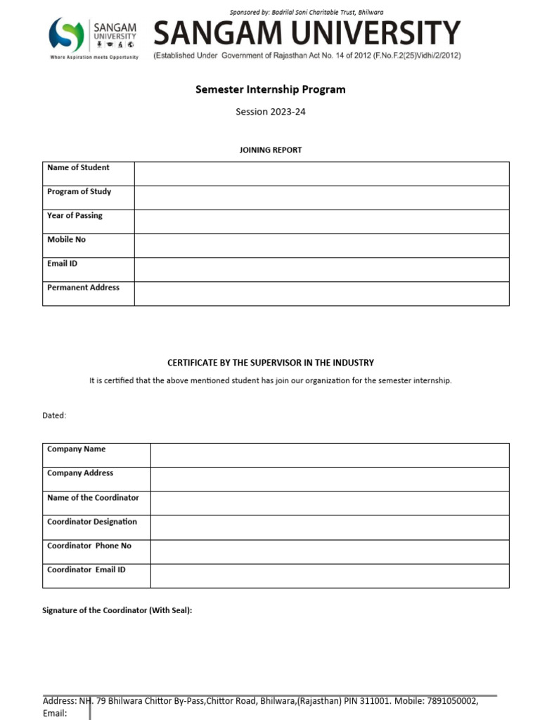 Semester Internship Joining Report 2023-24 | PDF | Career & Growth | Business