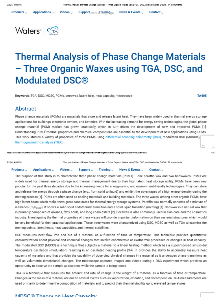 Thermal Analysis of Phase Change Materials – Three Organic Waxes using ...