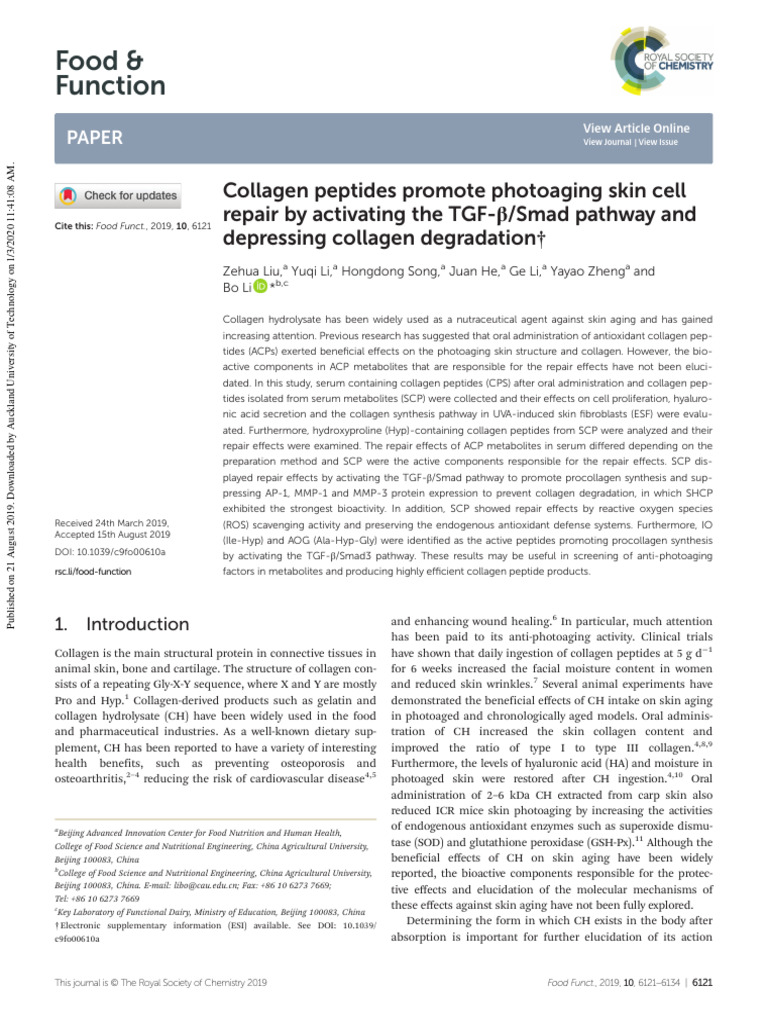 Collagen peptides promote photoaging skin cell repair by activating the ...