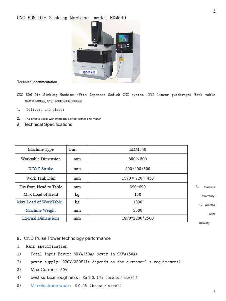 Specification of CNC EDM Die Sinking EDM540 | Download Free PDF ...