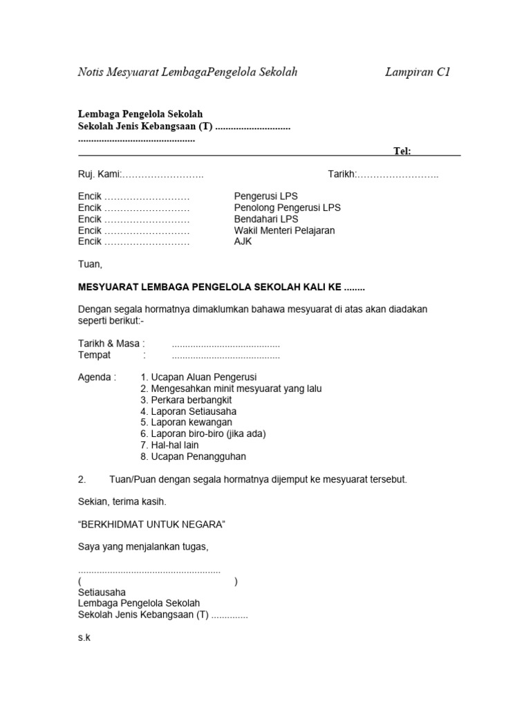 C1 - Notis Mesyuarat LPS - Lampiran C1 | PDF