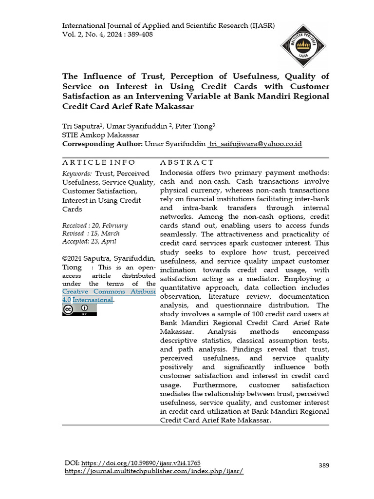 The - Influence - of - Trust - Perception - of - Usefulness - Qu 15 ...