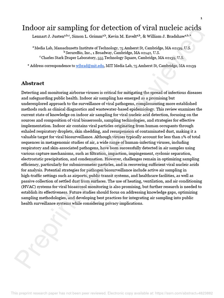 Indoor Air Sampling For Detection of Viral Nucleic Acids | PDF | Virus | Dna Sequencing