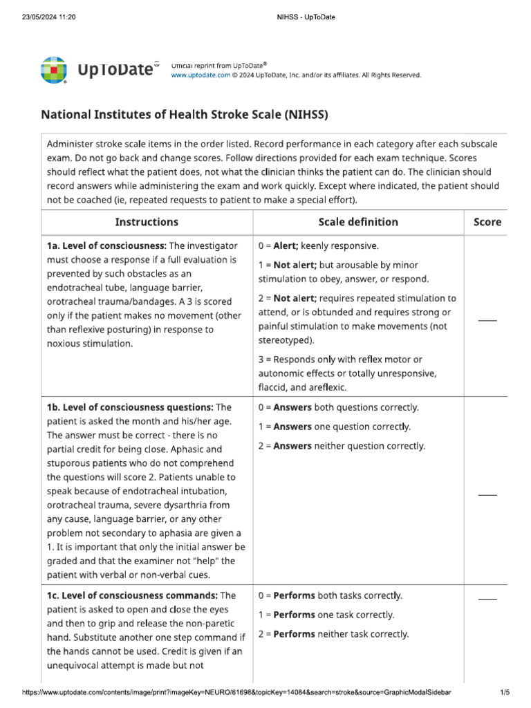 NIHSS Scale | PDF