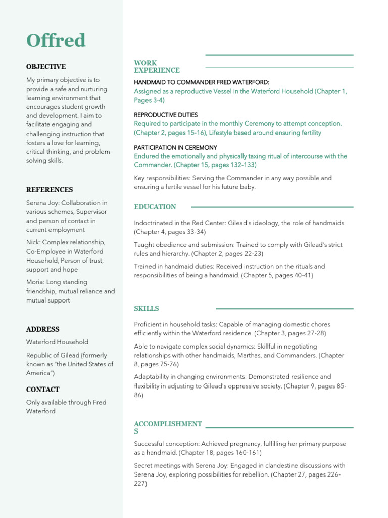 Offred: Objective | PDF | Behavior Modification | Behavioural Sciences