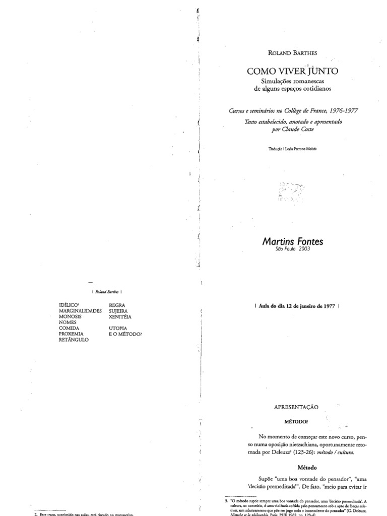 Barthes Roland Como Viver Junto | PDF