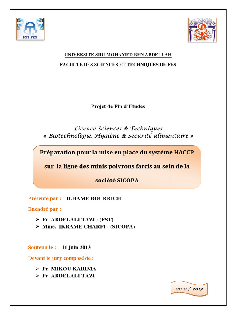 Mise en place du HACCP chez SICOPA | PDF | Analyse des dangers et ...