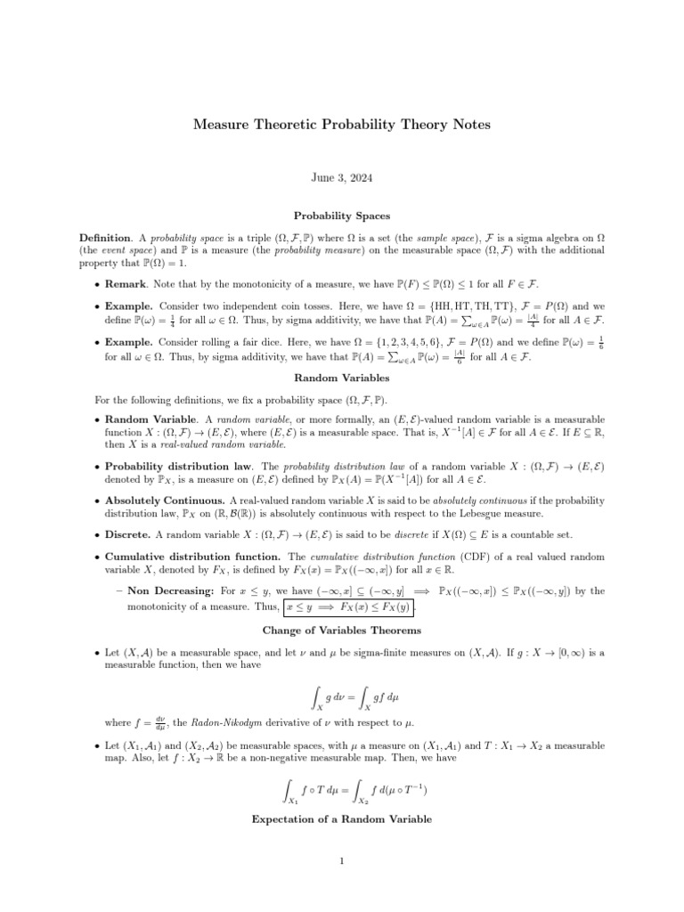 Measure Theoretic Probability Notes | PDF | Probability Theory ...