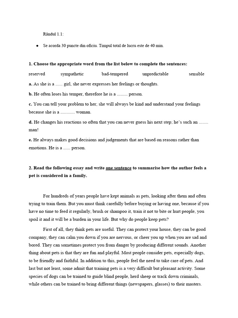 English Test | PDF | Pet