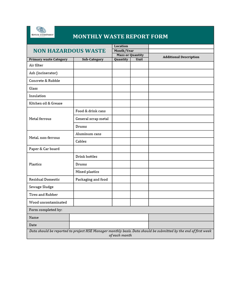 Attachment-C Monthly Waste Report Form | PDF | Waste | Plastic
