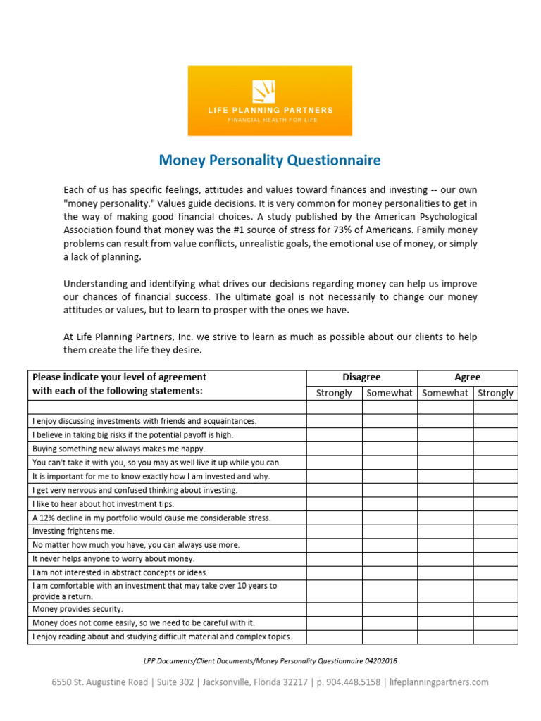 Money Personality Questionnaire Insights | PDF | Investing | Risk