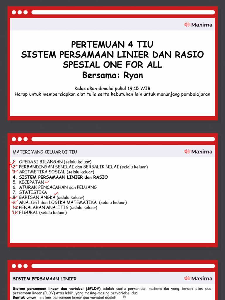 Pertemuan 4 Tiu Sistem Persamaan Linier Dan Rasio (Oret) | PDF