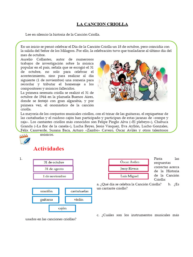 DÍA DE LA CANCIÓN CRIOLLA | PDF | Perú