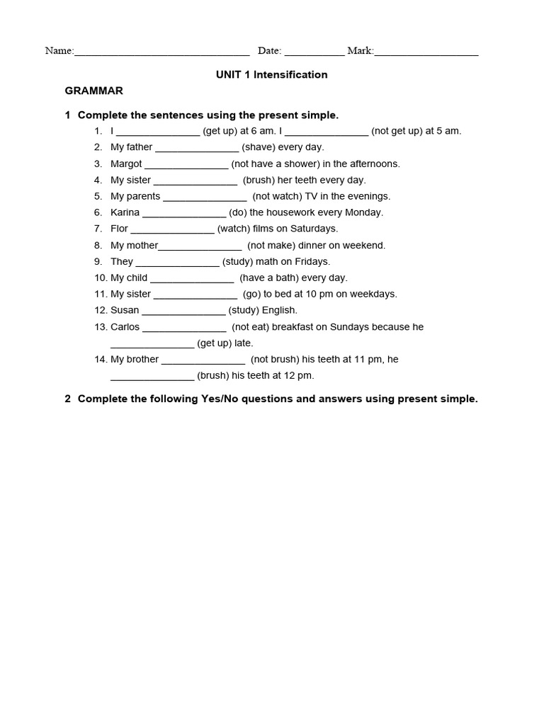 Present Simple Grammar Exercises | PDF