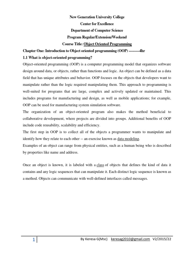 Oopchapter 01 Pdf Object Oriented Programming Class Computer Programming