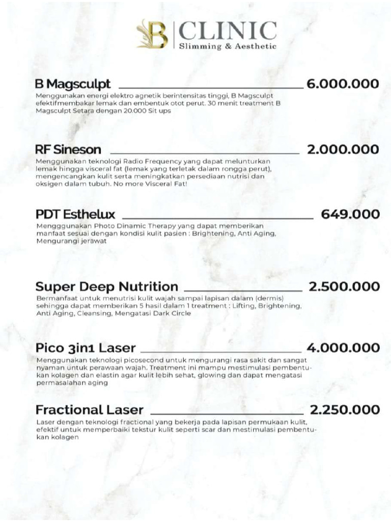 Daftar Menu B Clinic Pim | PDF