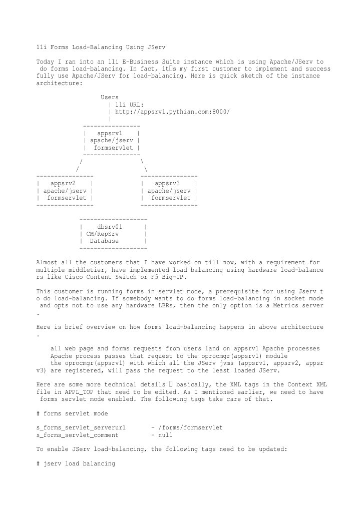11i Forms Load-Balancing Using JServ | PDF | Load Balancing (Computing) | Apache Http Server