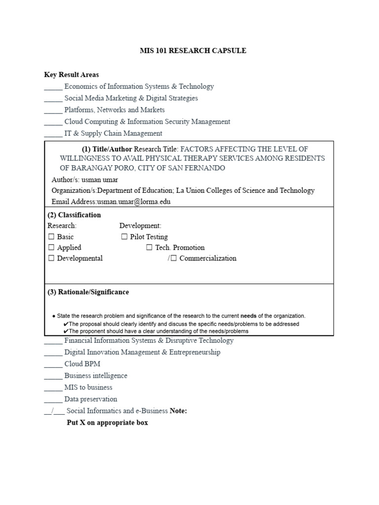 Mis 101 Research Capsule Key Result Areas | PDF | Psychotherapy ...