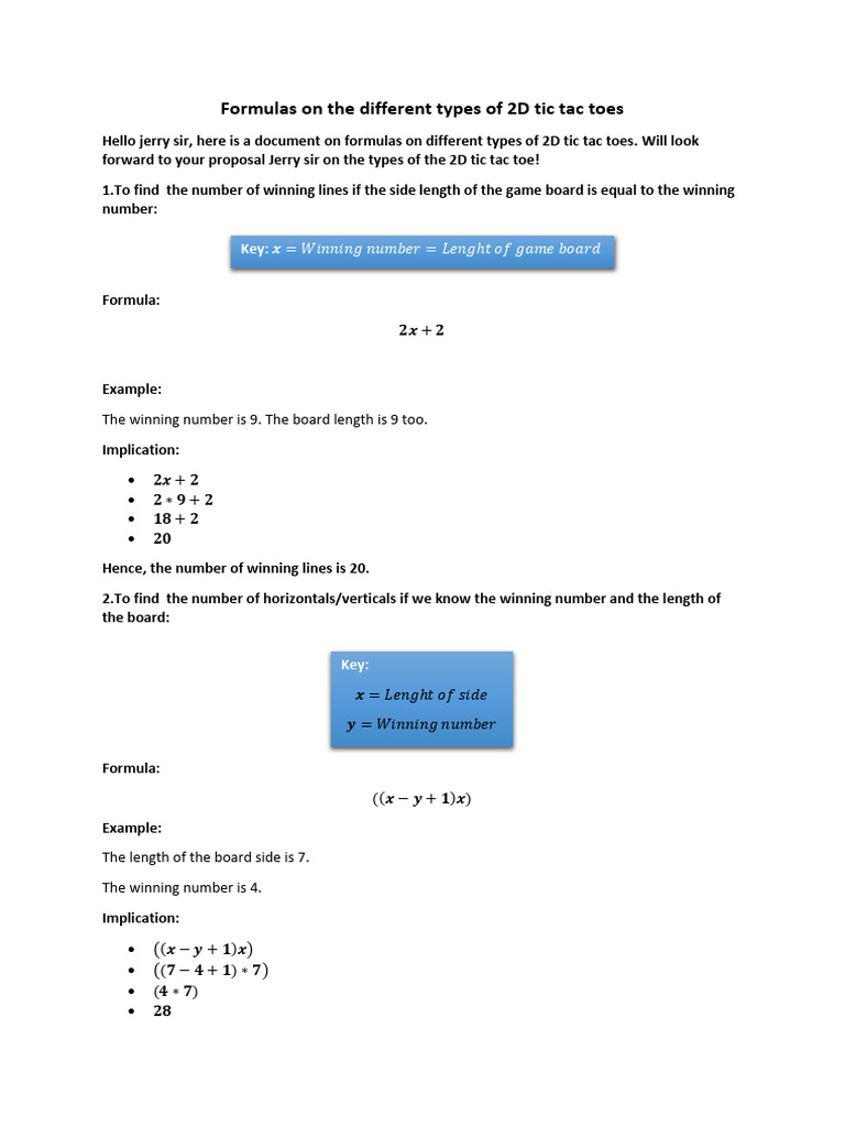 10.formulas On The Different Types of 2D Tic Tac Toes | Download Free ...