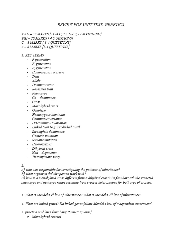 Unit Review Test Genetics | PDF | Dominance (Genetics) | Genotype