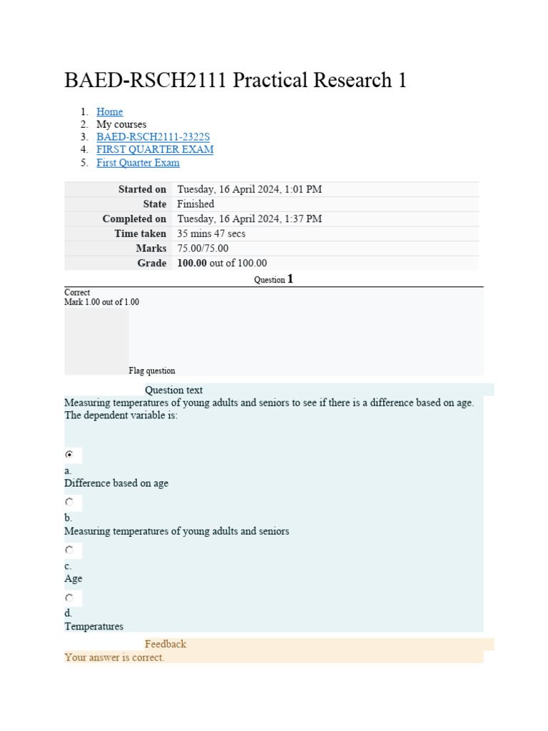 BAED-RSCH2111 Practical Research 1 EXAM 1st | PDF | Qualitative ...