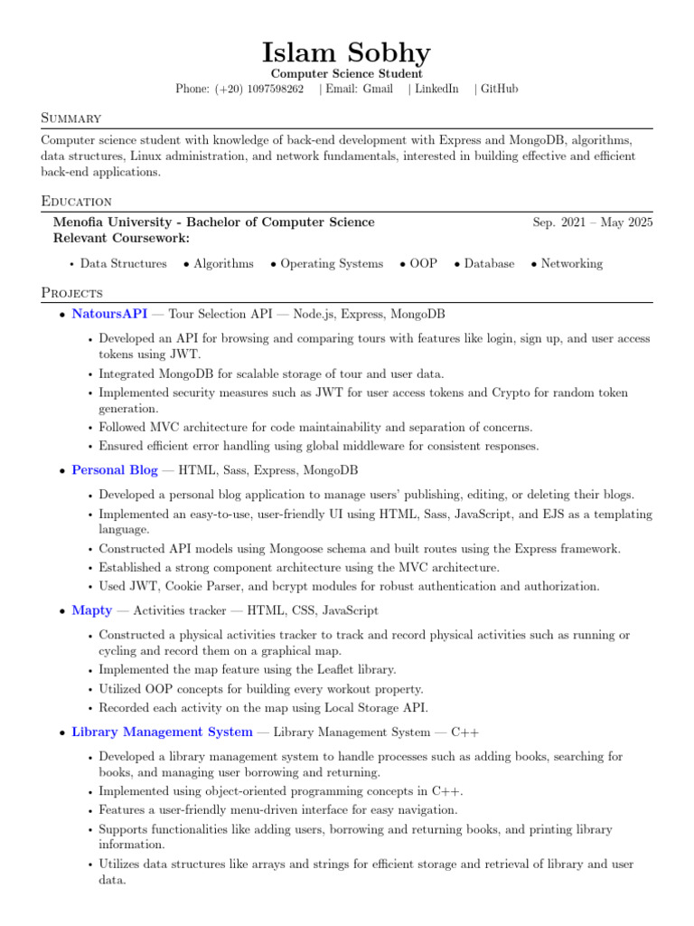 Islam Sobhy Resume | PDF | C++ | Computer Programming