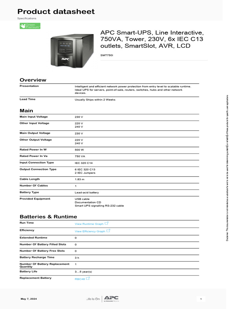 APC_SmartUPS_SMT750I | PDF | Mains Electricity | Electrical Engineering
