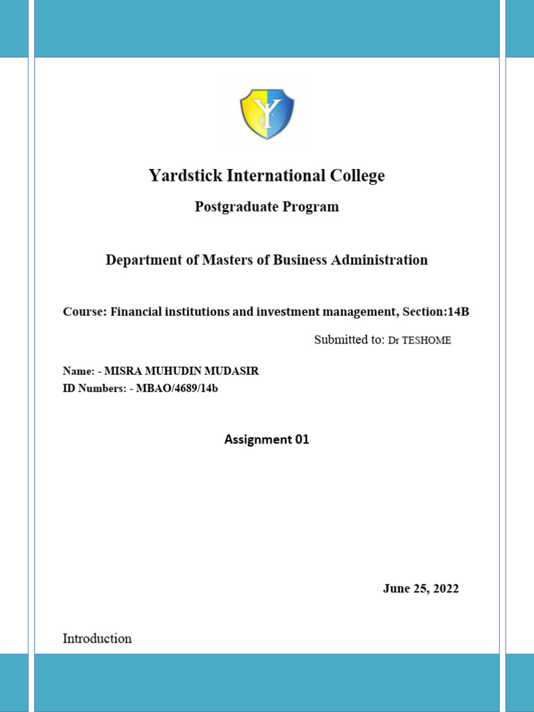 Assignment 1 Misra Muhudin MBAO 4689 14b | PDF | Banks | Financial Capital