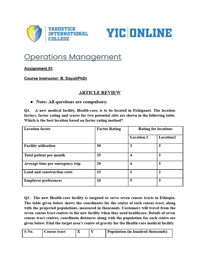 OM Assignment 01 | PDF | Economies | Business Economics