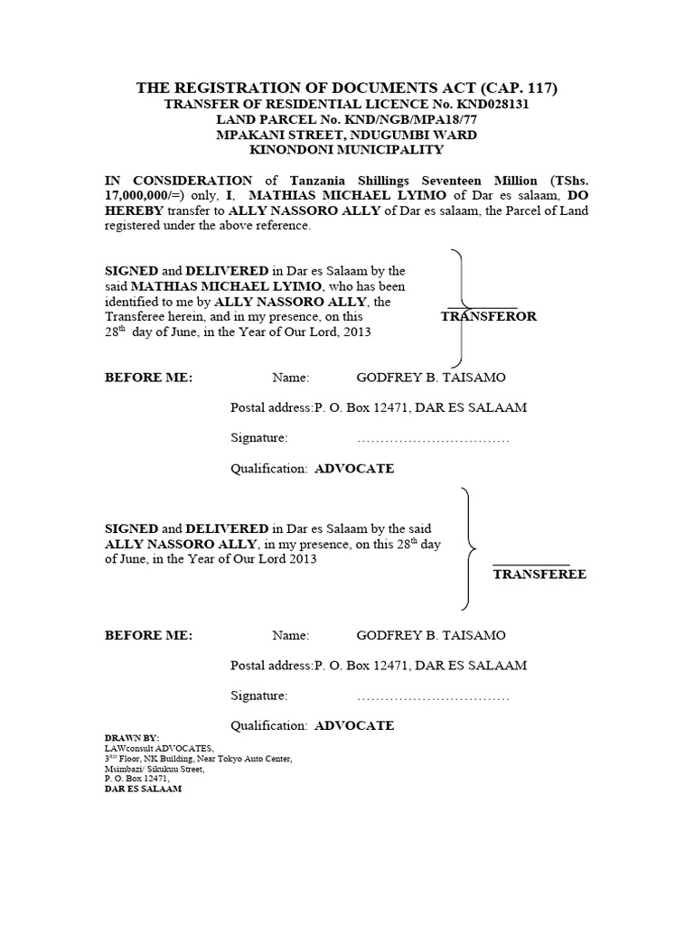Sample - Conveyancing - Transfer of A Residential Licence - Leseni Ya ...