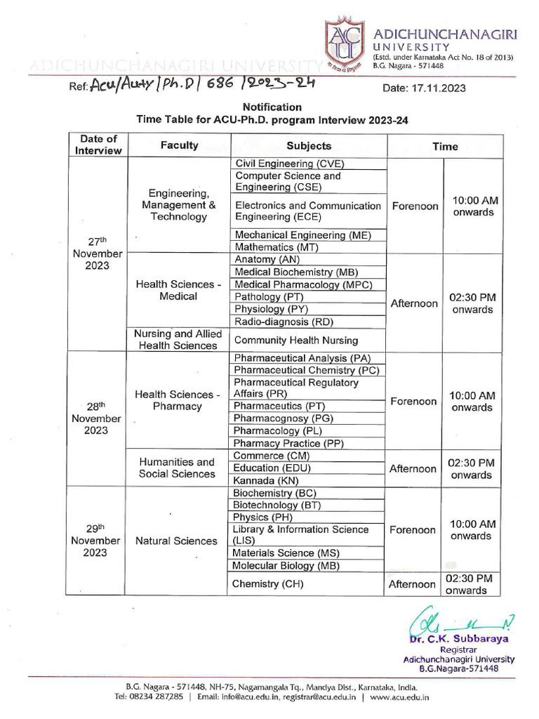 ACU PH.D Program Time Table 23 24 | PDF