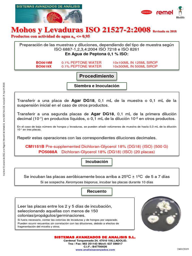 Análisis de Mohos y Levaduras ISO 21527-2 | PDF