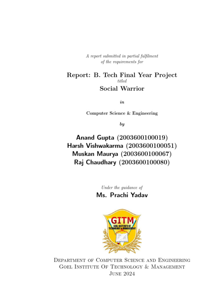B.Tech Project: Social Warrior | PDF | World Wide Web | Internet & Web