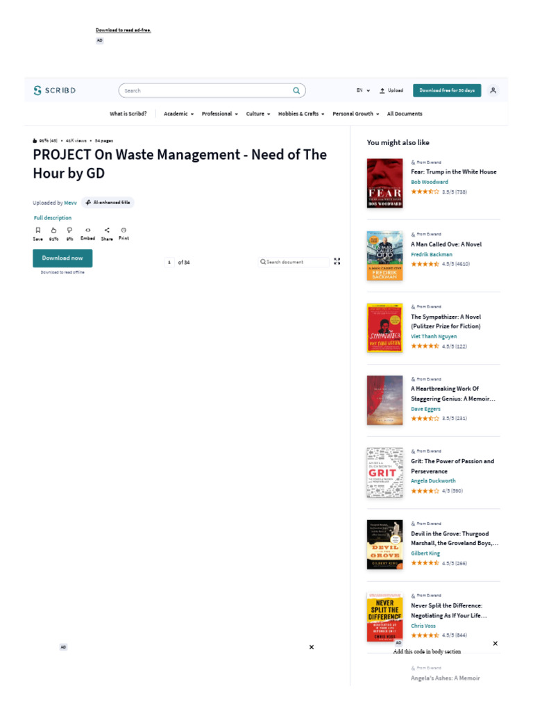WWW Scribd Com Document 608363298 PROJECT On Waste Management Need of The Hour by GD | PDF ...