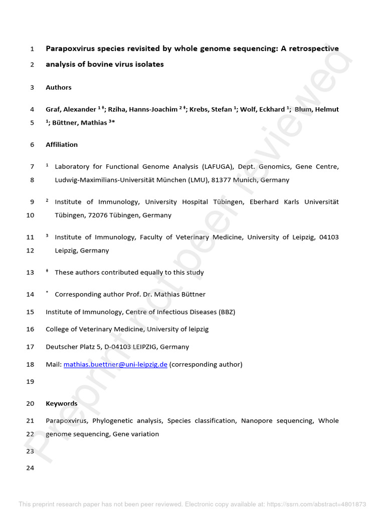 Parapoxvirus Species Revisited by Whole Genome Sequencing | PDF | Whole ...