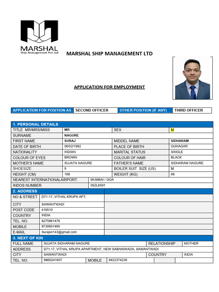 Marshal Ship Application Form | PDF | Ships | Shipping