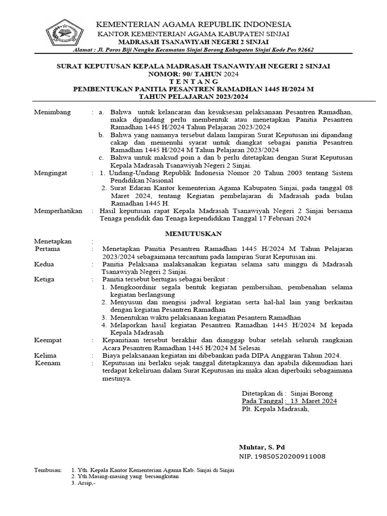 SK Pesantren Ramadhan 2024 | PDF